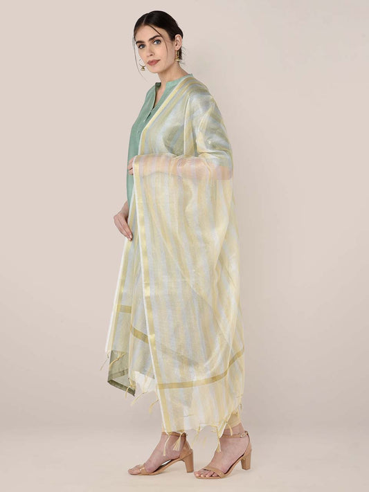 Tissue Silk Gold Silver Dupatta with Stripes Dupatta Bazaar – Dupattabazaar